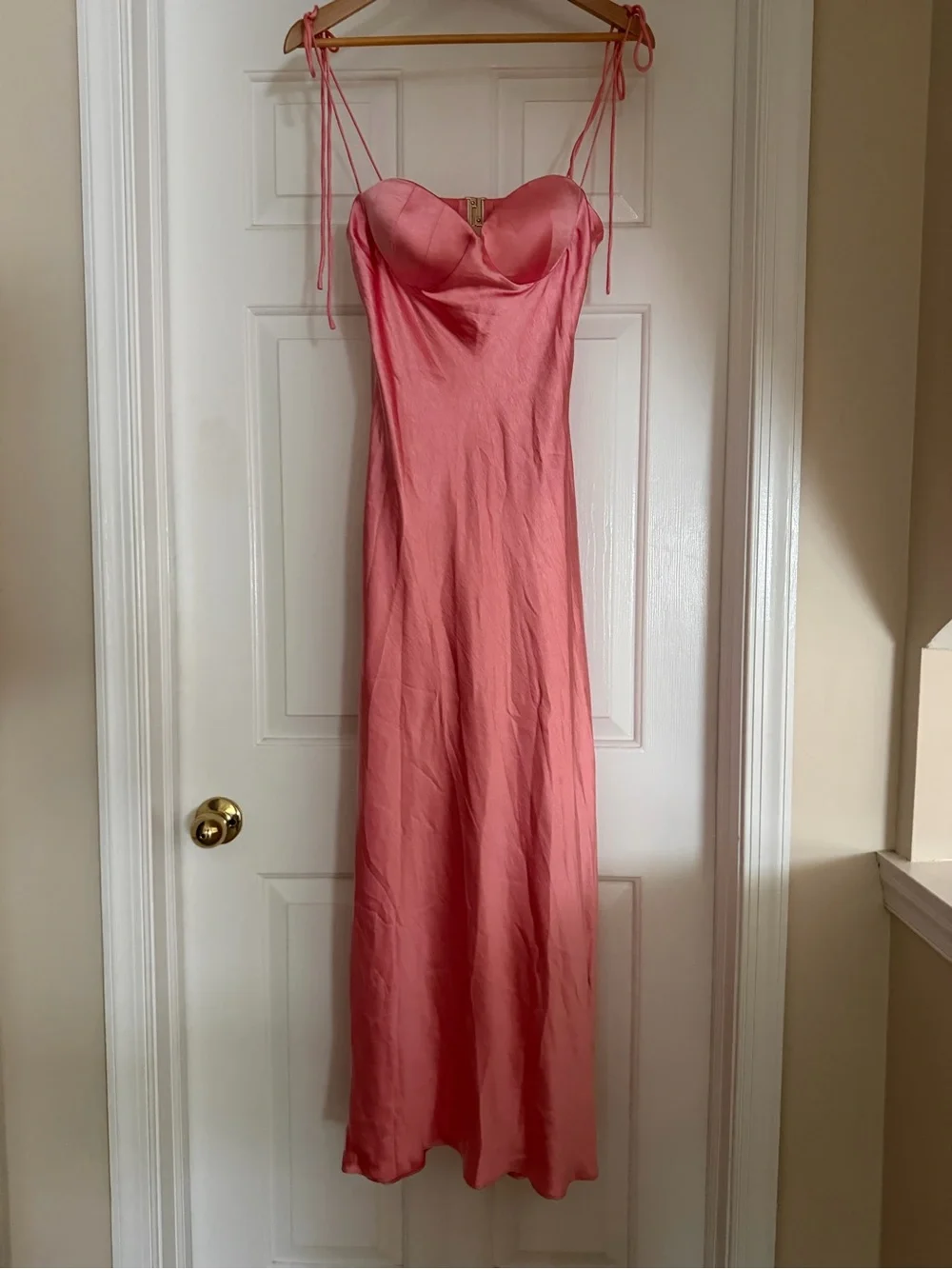 BHLDN | Dresses | Bhldn Coral Pink Slip Maxi Dress With Tie Straps ...